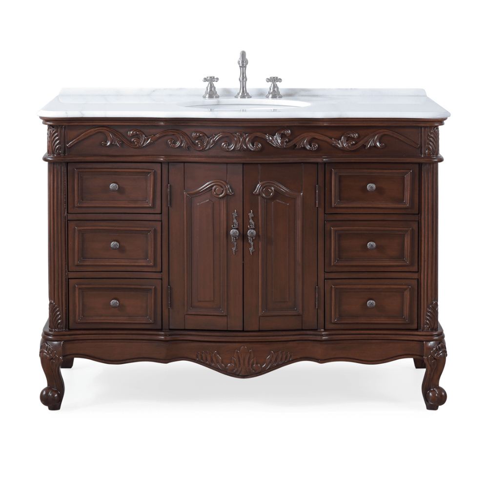 42 Inch Dark Brown Single Sink White Marble Countertop Vanity – GS ...