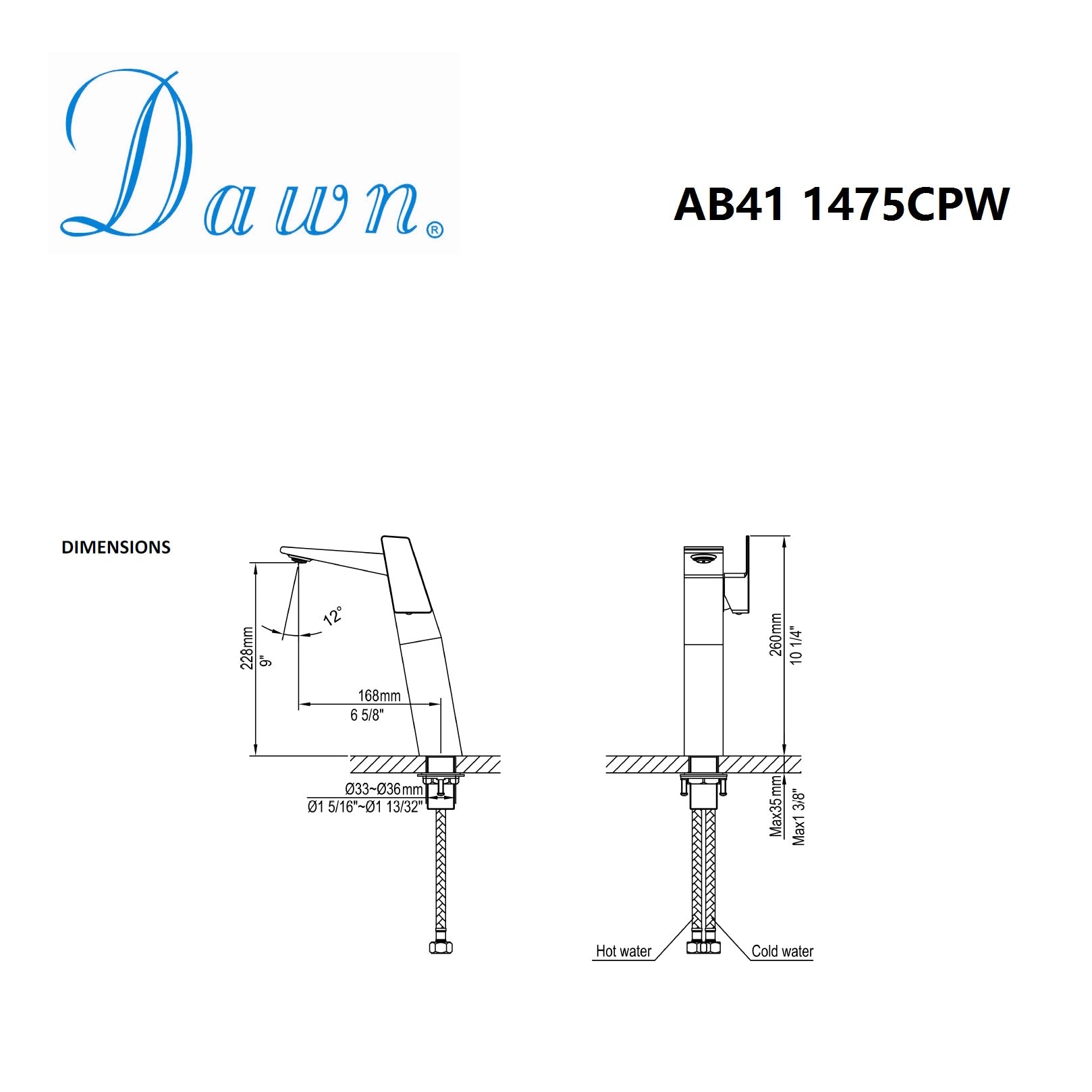 Dawn Single Lever Tall Square Lavatory Faucet AB41 1475CPW – GS Design ...