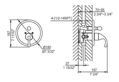 Dawn Diverter valve trim with lever handle for pressure-balancing valve ...