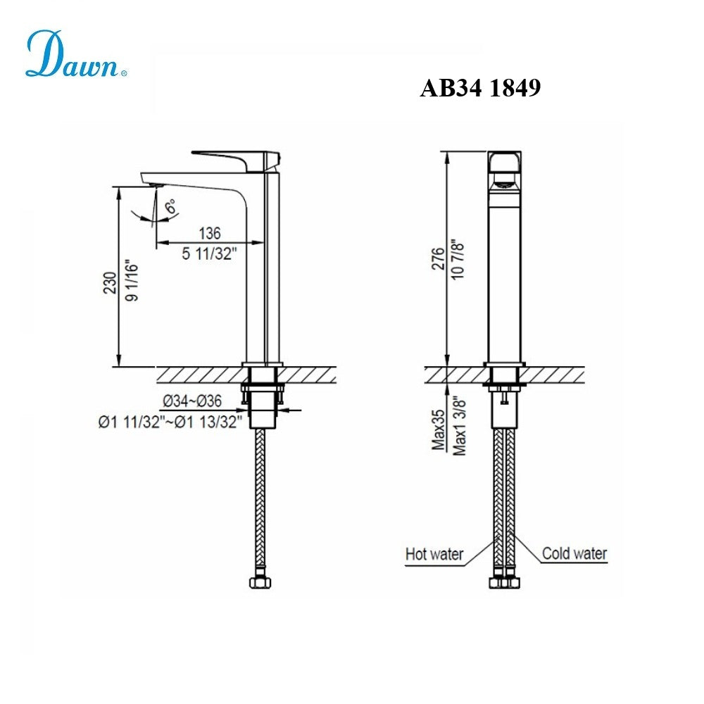 Dawn Single Lever Tall Lavatory Faucet (pop up drain not included) AB34 ...
